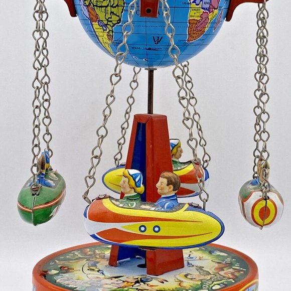 JOSEF WAGNER | Other | Vintage Tin Litho Globe Carousel Wrocket Riders ...